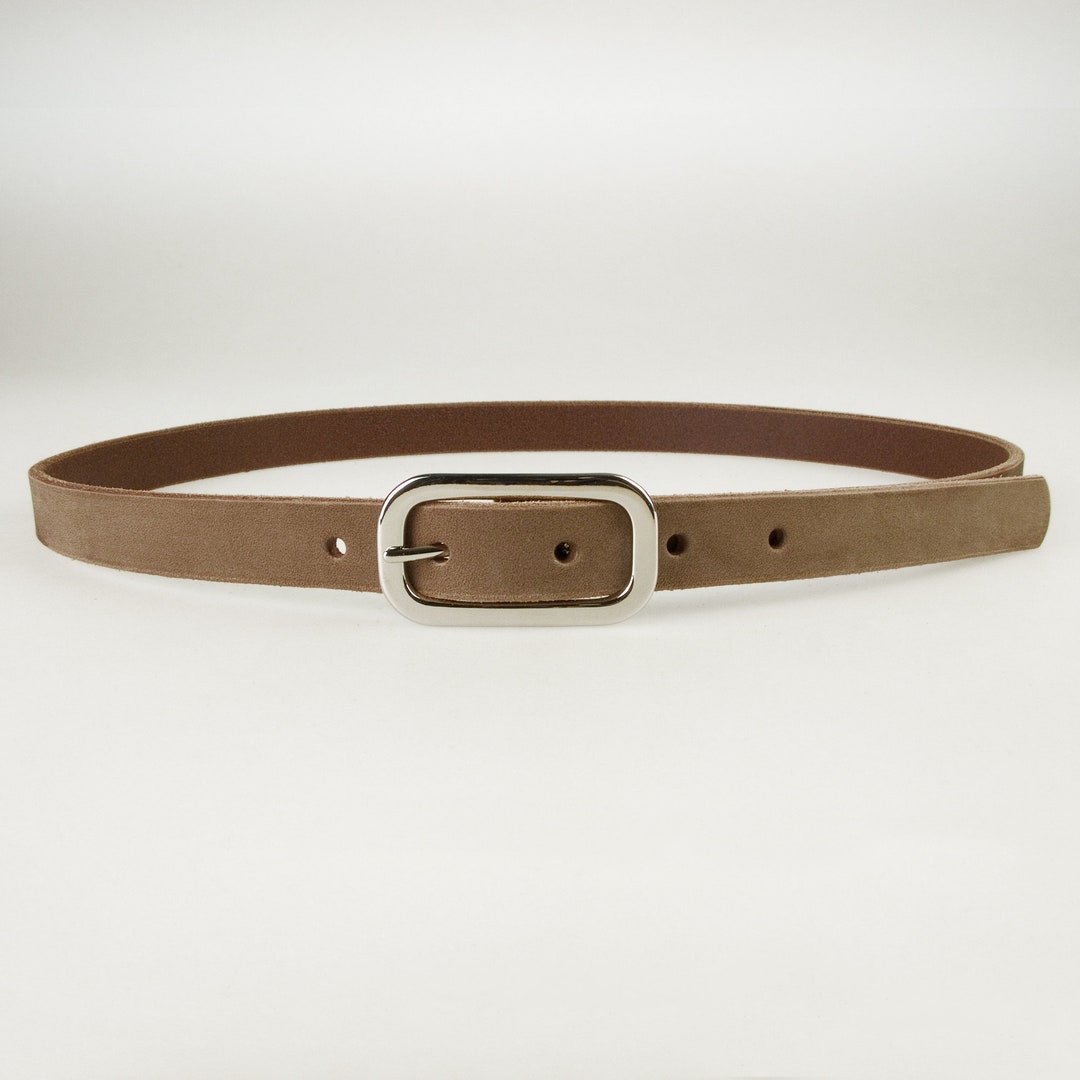 Coffee Nubuck Leather Skinny Belt: Silver Buckle, Made in UK - Etsy