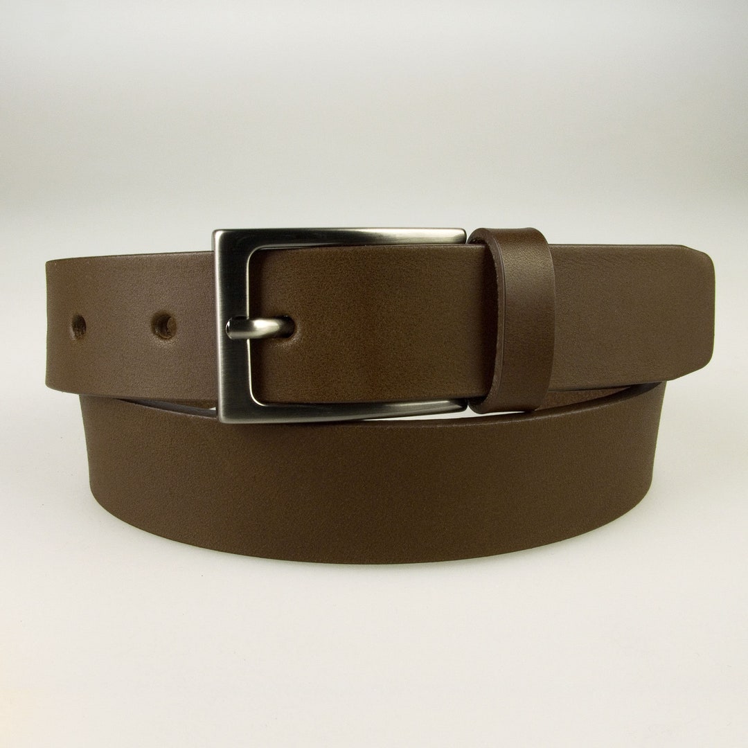 Dark Brown Leather Belt - Gun Metal Finish Buckle (brushed Dark Grey ...