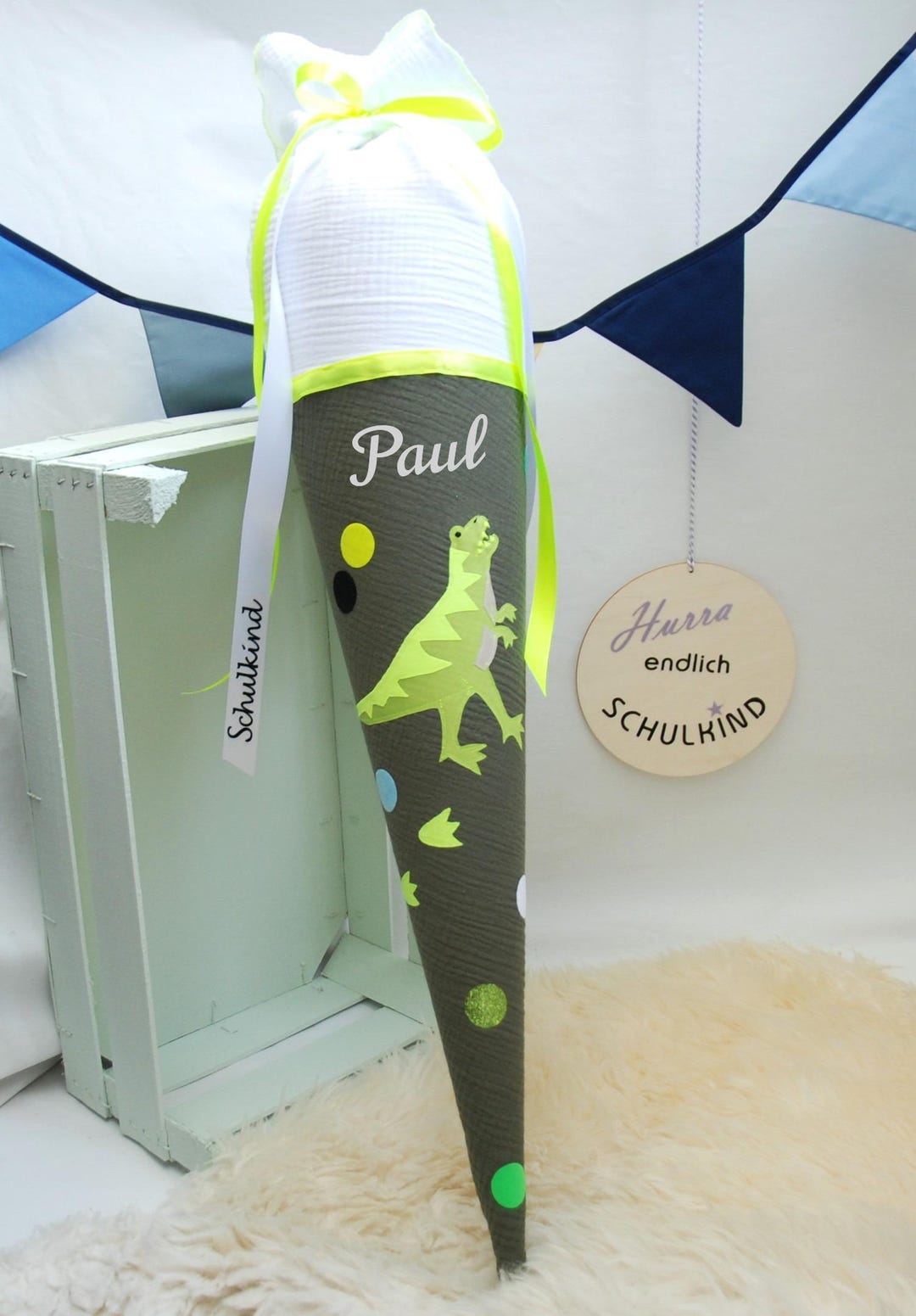 School Cone Dino T-rex Boys Fabric - First Day of School 2026 ...