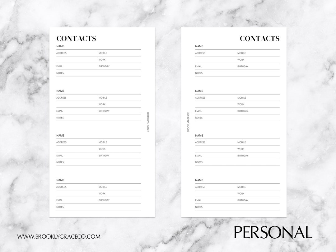 Personal PRINTABLE Contacts Planner Insert - Etsy