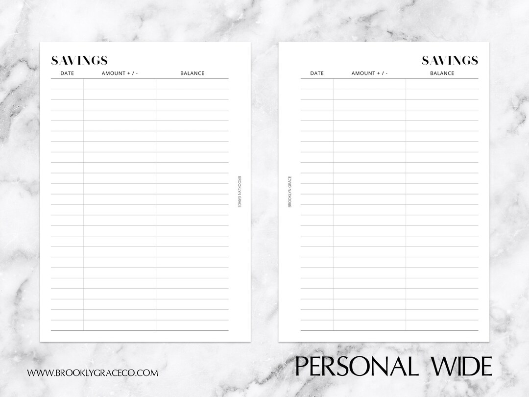 Personal Wide PRINTABLE Savings Tracker Planner Insert - Etsy