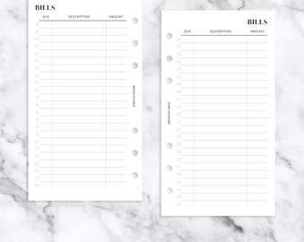 PERSONAL SIZE // Bills Tracker Planner Insert Printable / Bills Due ...