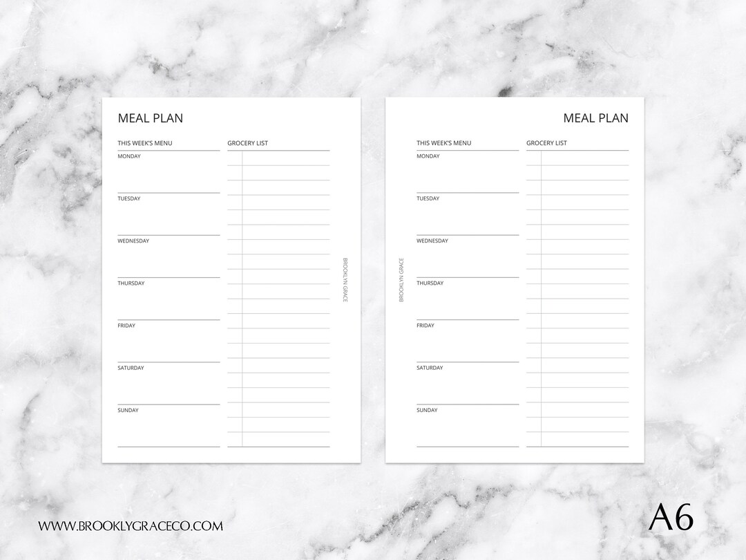 True A6 PRINTABLE Meal Plan Planner Insert - Etsy