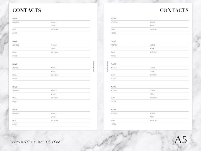 A5 PRINTABLE Contacts Planner Insert | Etsy