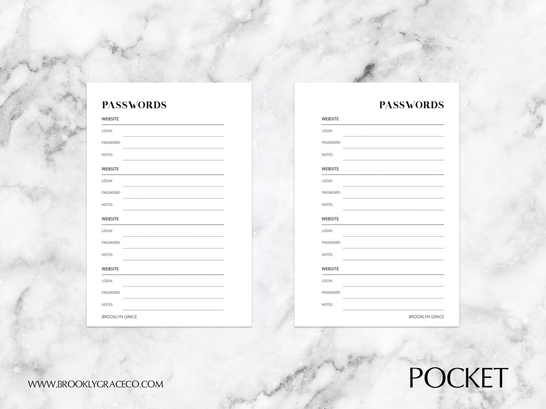 Pocket PRINTABLE Password Planner Insert - Etsy