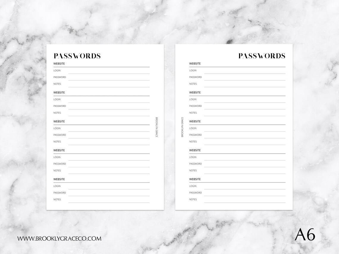 True A6 PRINTABLE Password Tracker Planner Insert NEW STYLE - Etsy