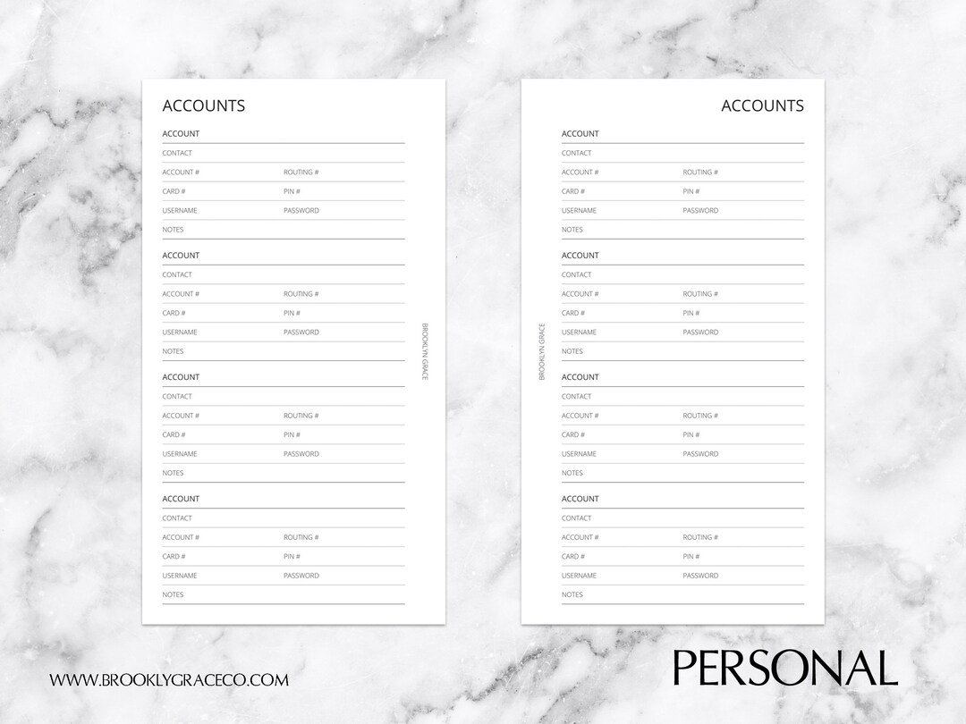Personal PRINTABLE Accounts Planner Insert - Etsy
