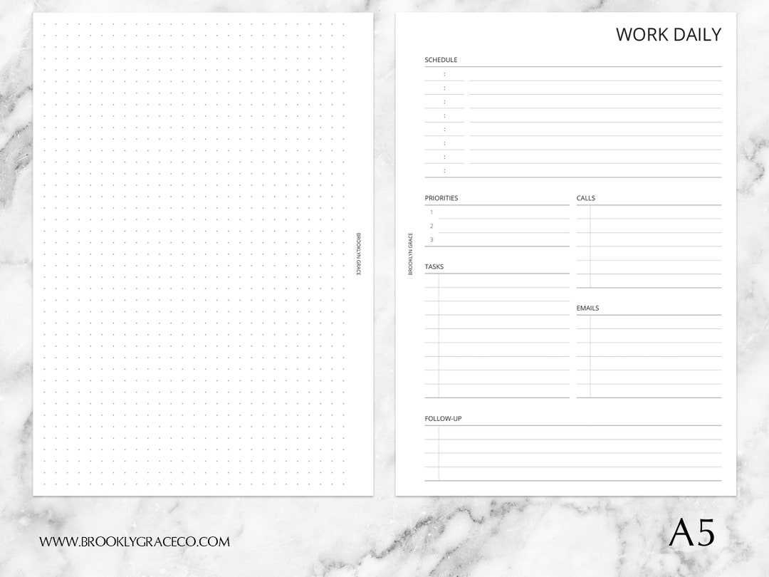 A5 PRINTABLE Work Daily Planner Insert - Etsy