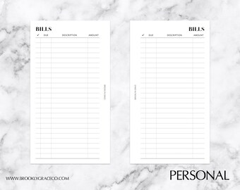 PERSONAL SIZE // Bills Tracker Planner Insert Printable / Bills Due ...