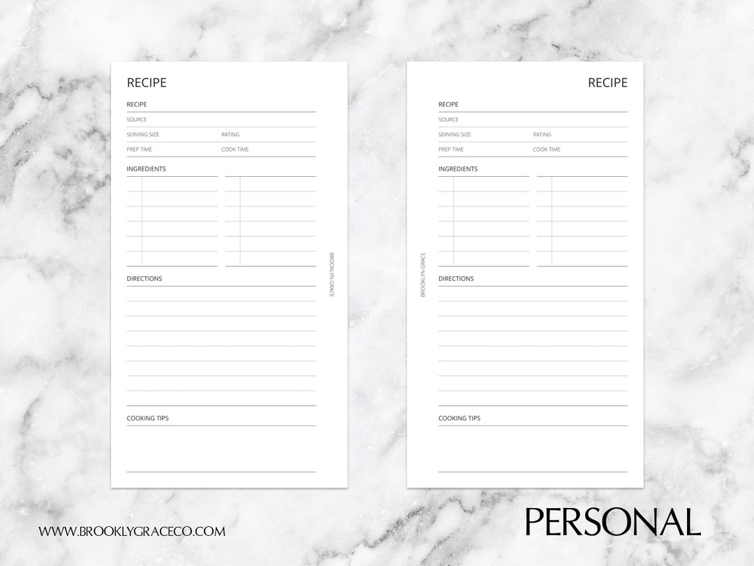 Personal PRINTABLE Recipe Planner Insert - Etsy