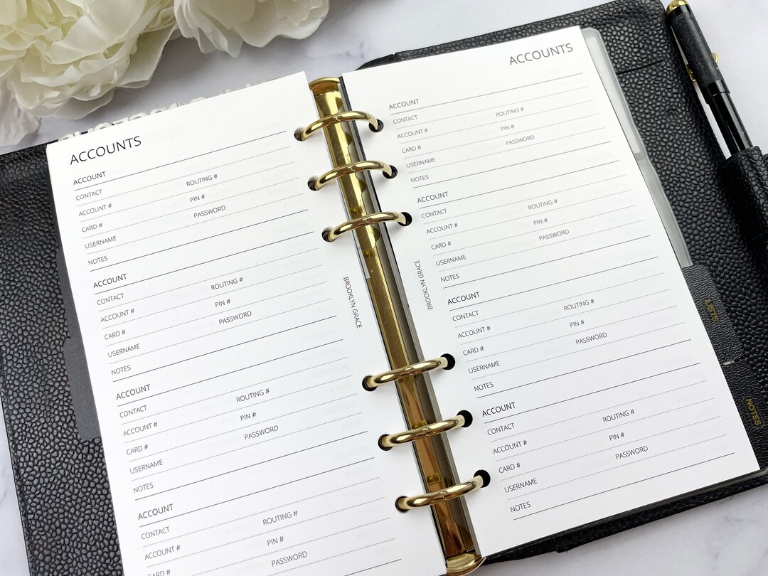 Accounts Planner Insert || Available in Pocket, Personal, True A6, A5 ...