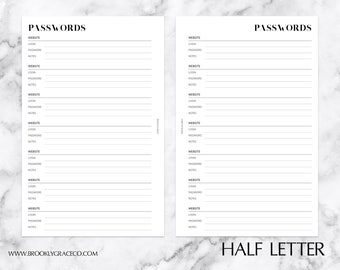 PRINTABLE Half Letter Extras Bundle, to Do List, Password Tracker ...