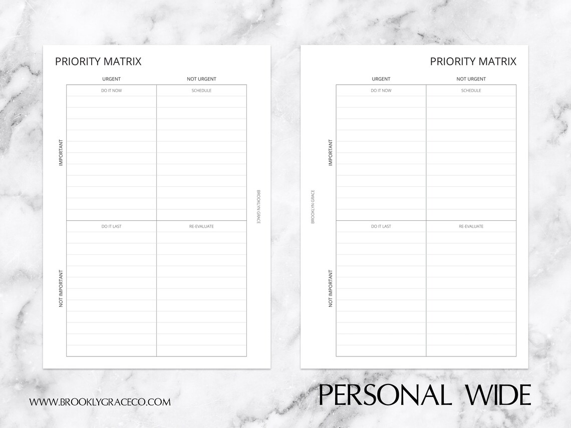 Personal Wide PRINTABLE Priority Matrix Productivity Planner - Etsy