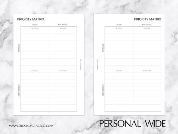 Personal Wide PRINTABLE Priority Matrix Productivity Planner - Etsy