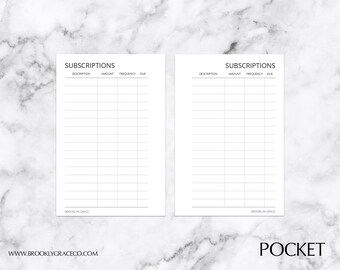 Pocket Ring SUBSCRIPTION TRACKER Printable Minimalist Ring Planner Insert Pdf Simple Theme ...