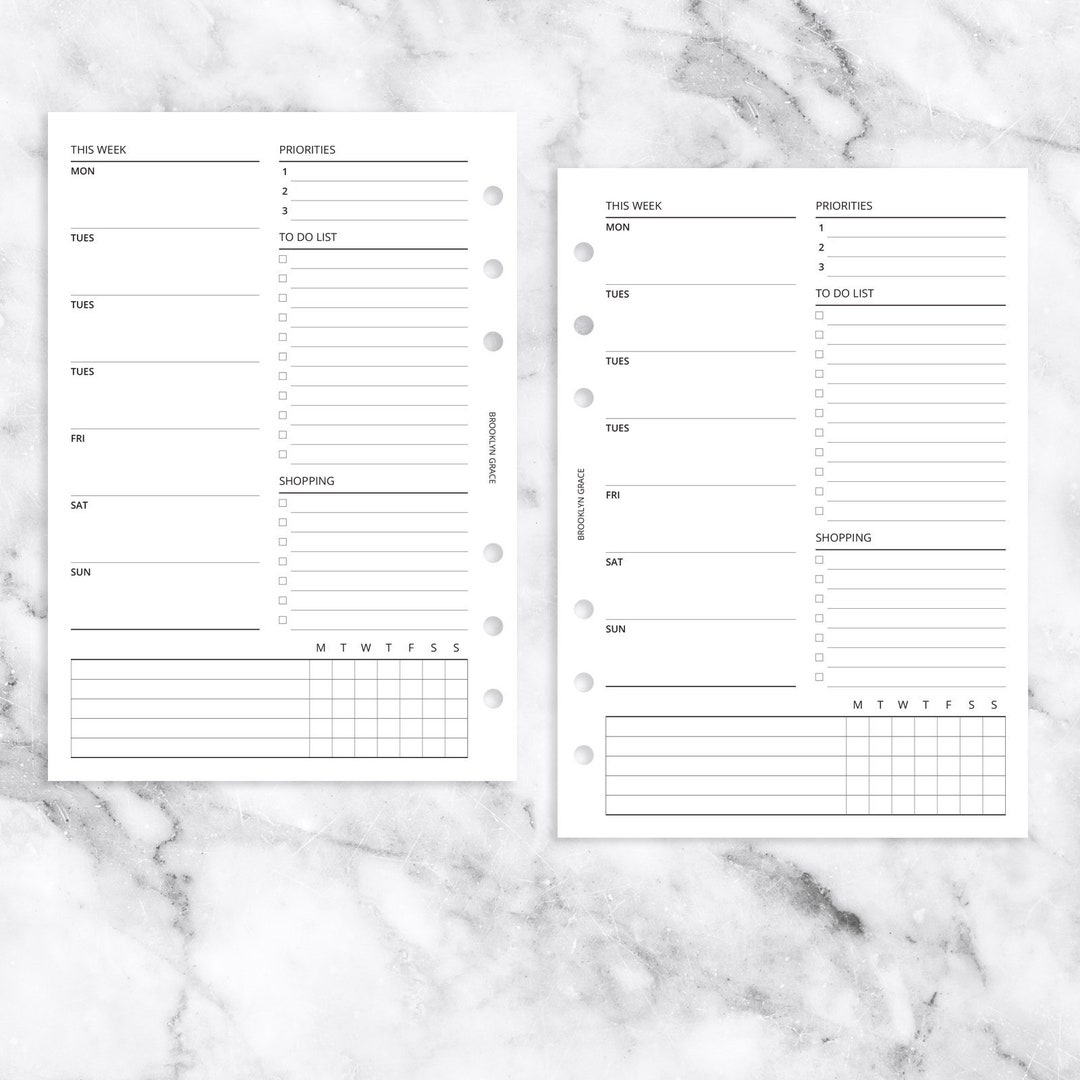 B6 Ring Planner PRINTABLE Undated Week on 1 Page Planner Insert - Etsy