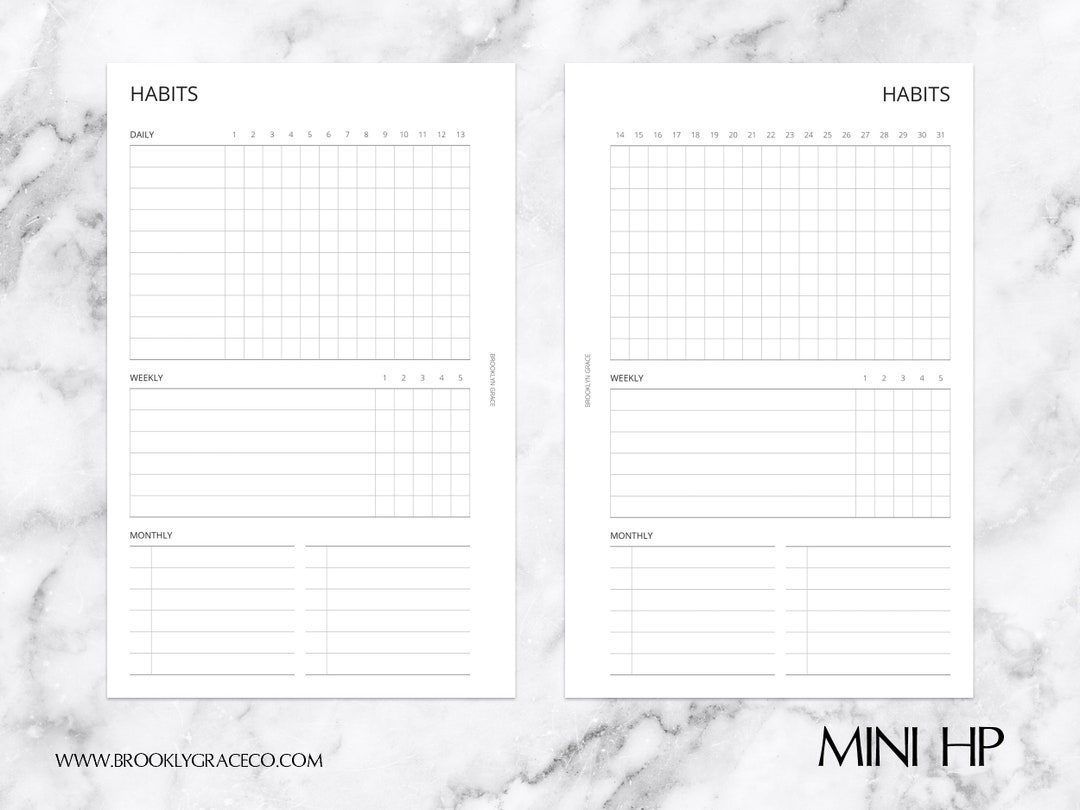 Mini HP PRINTABLE Monthly Habit Tracker Planner Insert - Etsy