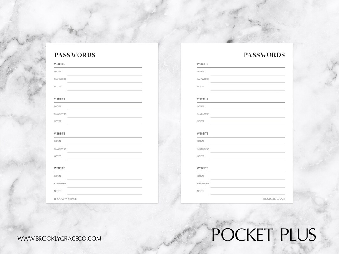 Pocket Plus PRINTABLE Password Planner Insert - Etsy