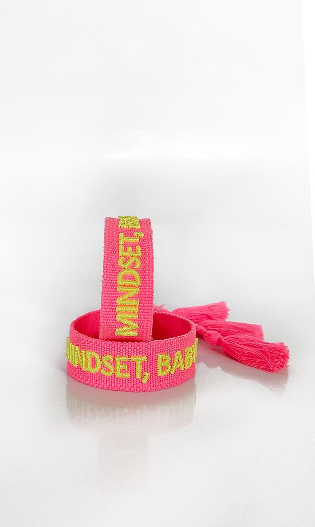 Statement Canvas Bracelet MINDSET, BABY Neon Pink Bracelet Woven ...