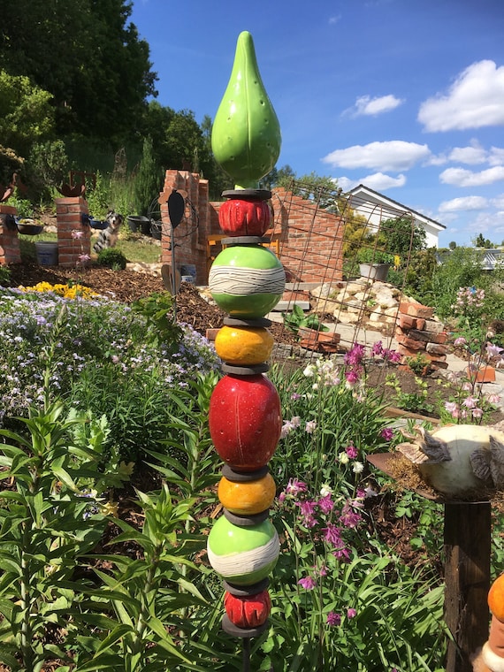 Ceramic Stele Garden Stele Colorful 77 Cm High - Etsy