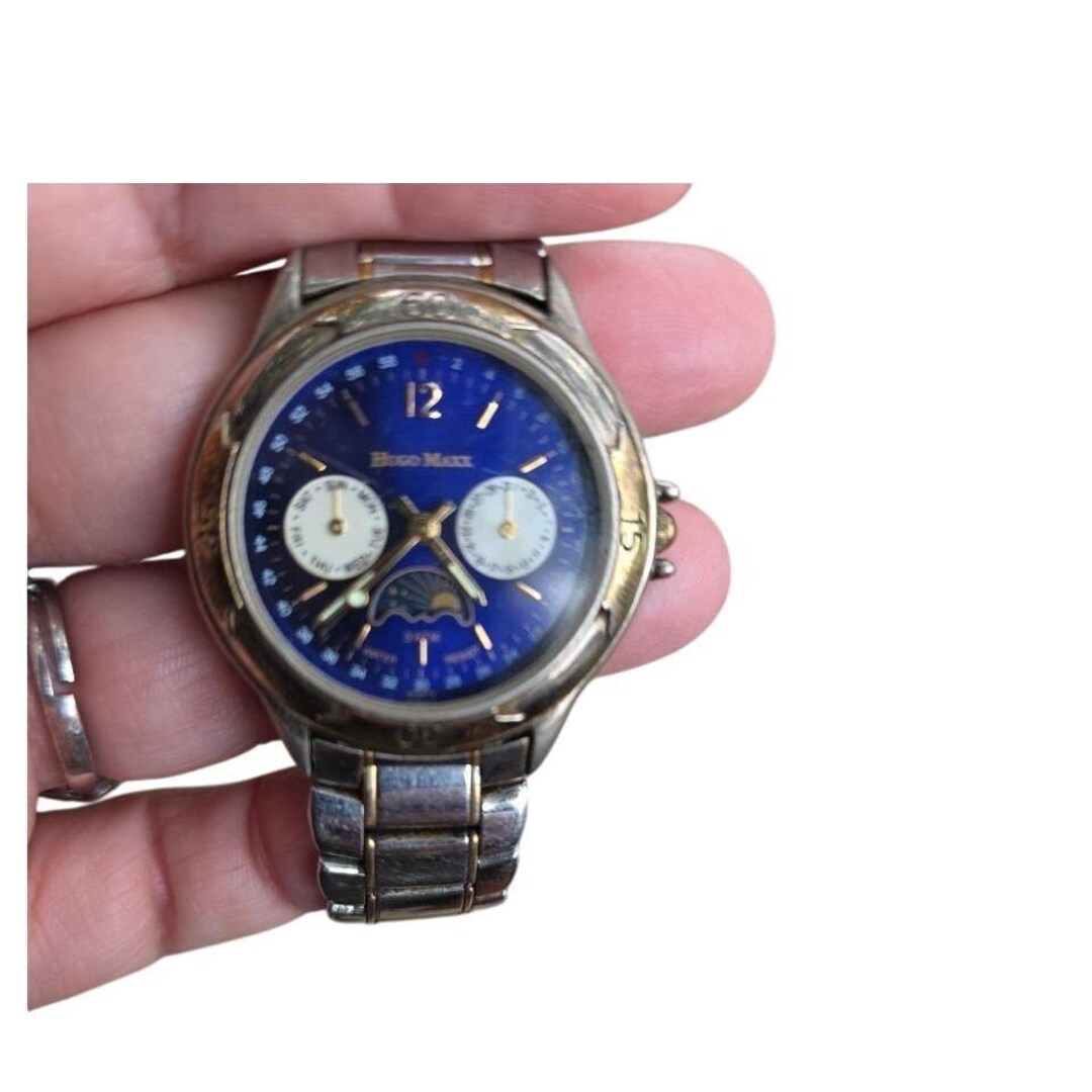 Hugo Maxx Women's Blue Dial Moon Phase Watch Two Tone Stainless Steel ...