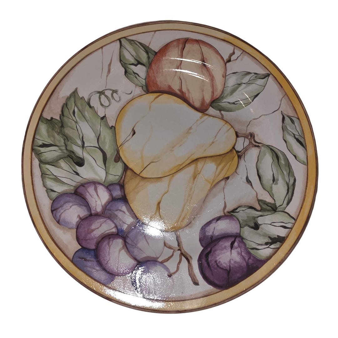 American Atelier Porcelain Fruit Dessert Plates Pear Grape Fig ...