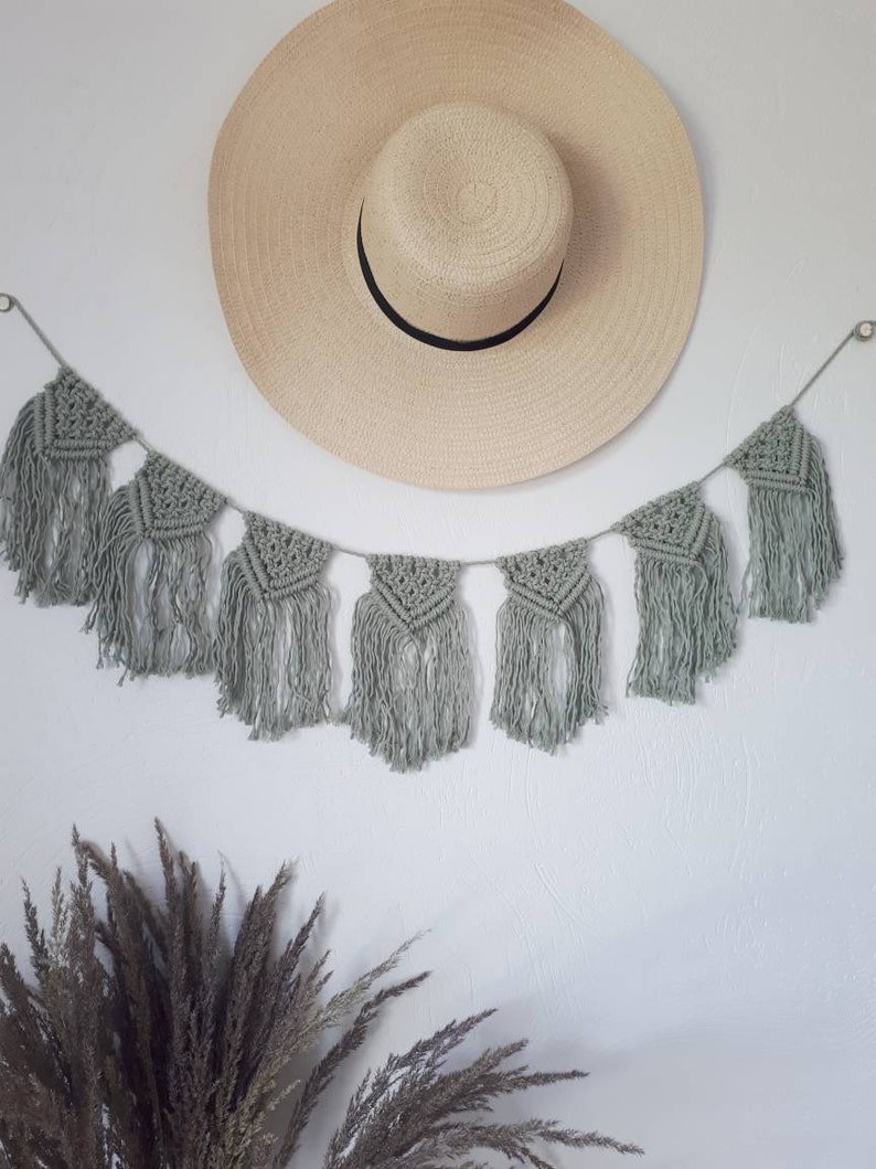 Sage Green Macrame Boho Garland Cozy Macrame Bunting Knotted - Etsy