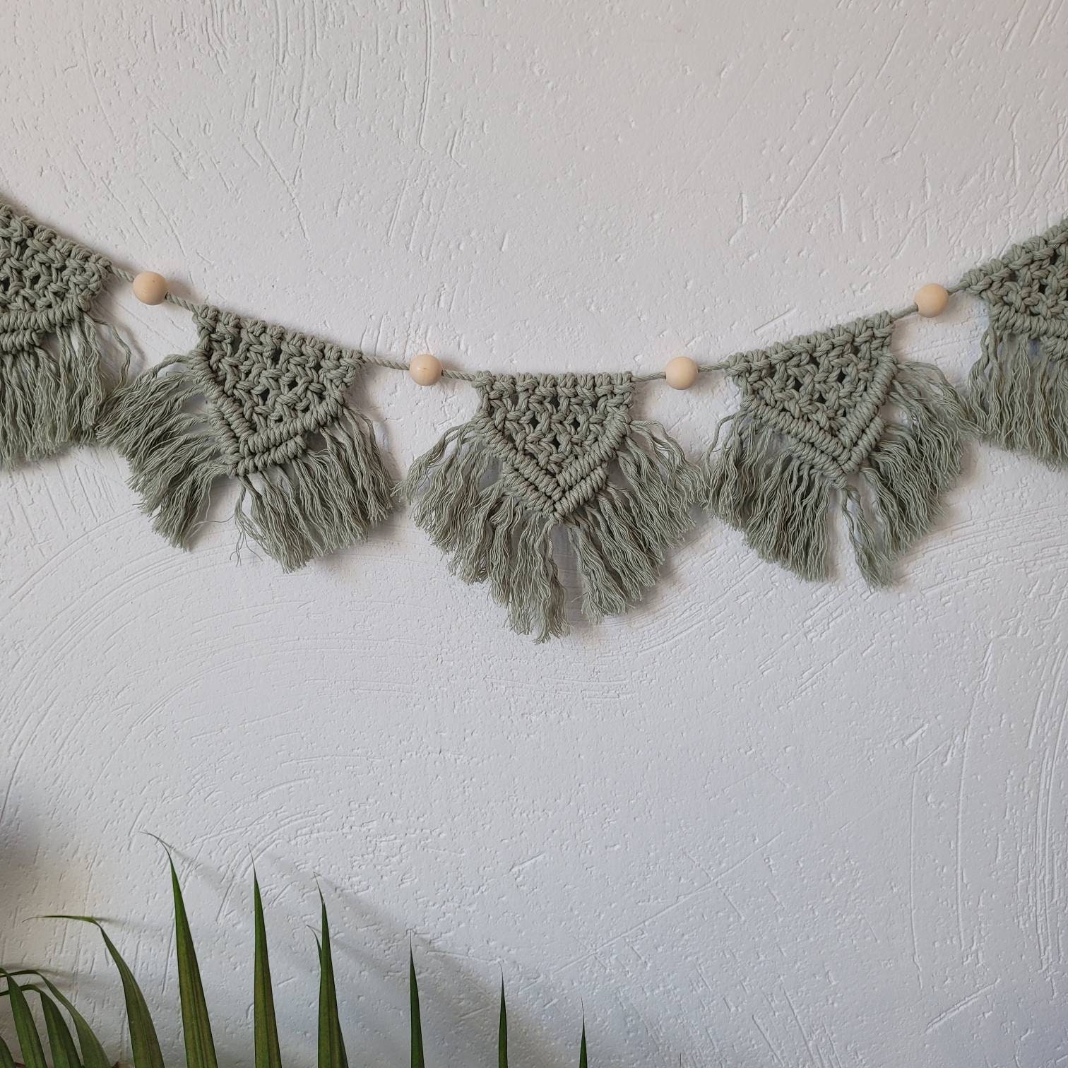 Sage Green Macrame Garland, Macrame Bunting, Sage Green Boho Garland ...