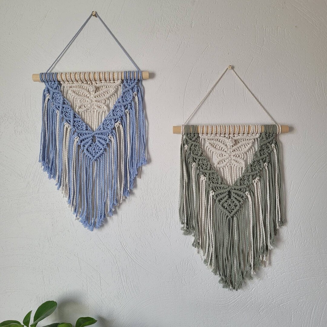 Sky Blue and Sage Green Macrame Butterfly Wall Hanging for Boho Home ...