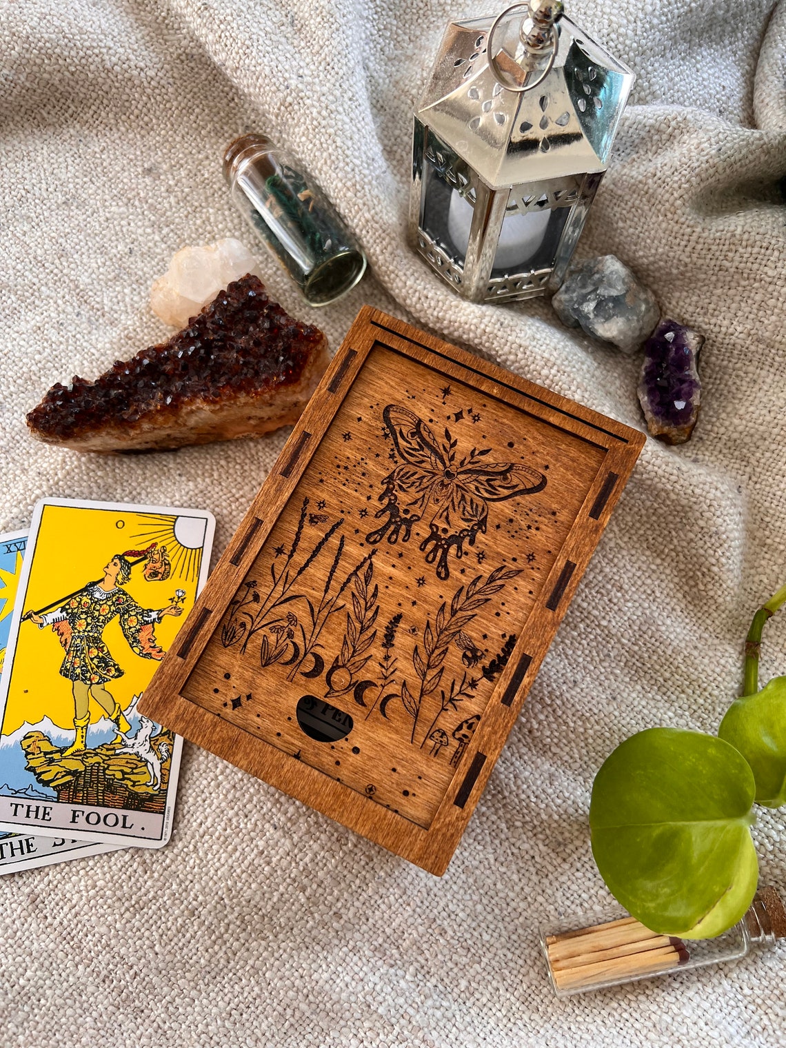 Wooden Tarot Box With Build in Card Stand, Wooden Tarot Box, Crystal ...