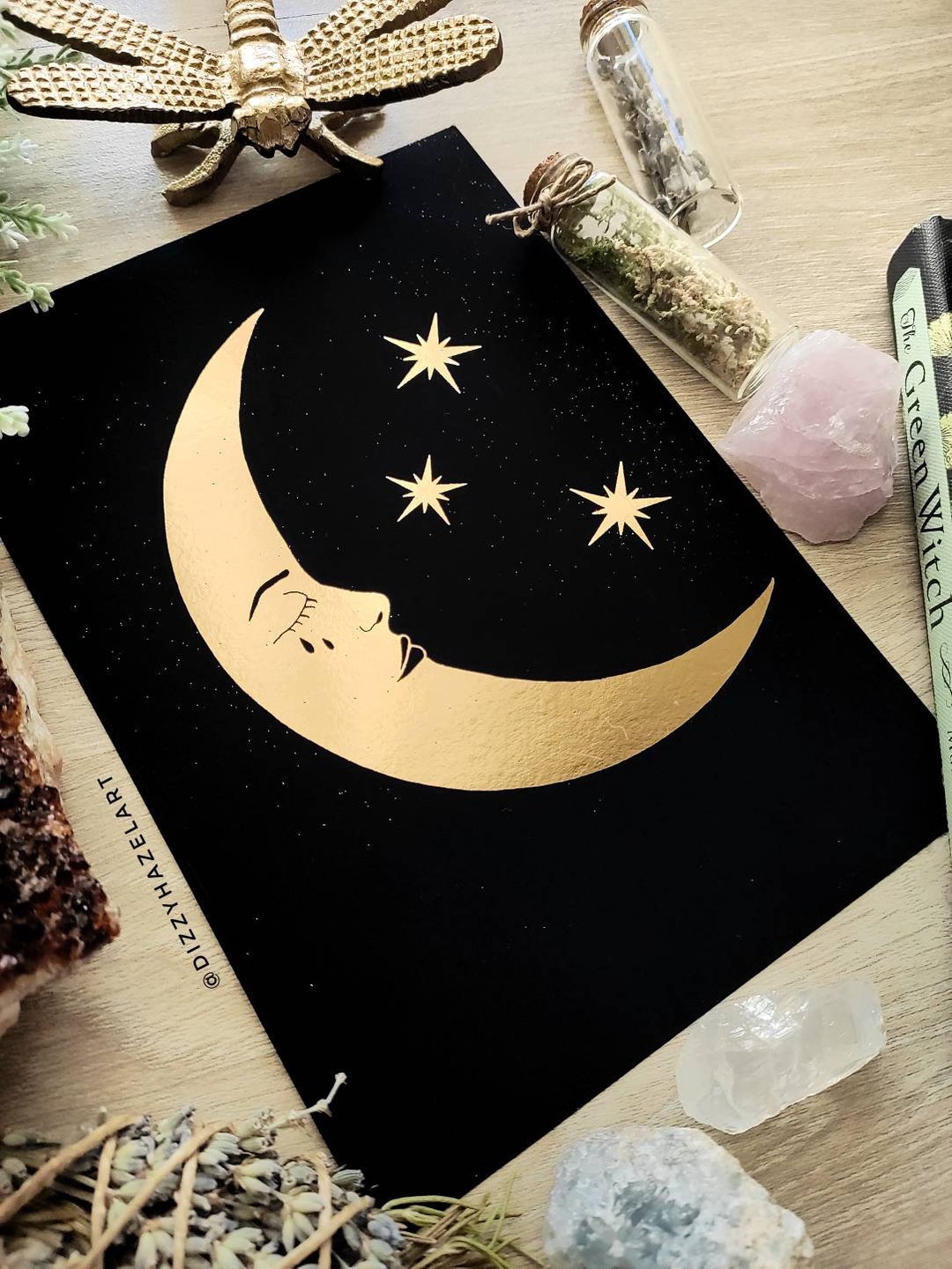 The Crying Moon, Artprints, Gold Foil Artprints, Black and Gold ...