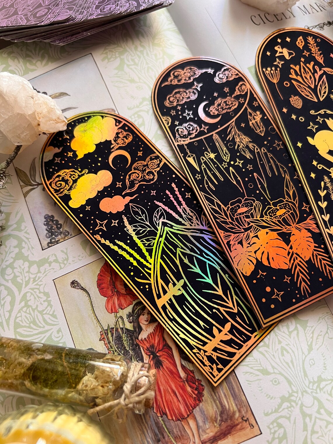 Set of 3 Holographic Bookmarks Cottage Core Inspired - Etsy