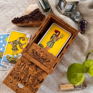 Wooden Tarot Box With Build in Card Stand, Wooden Tarot Box, Crystal ...