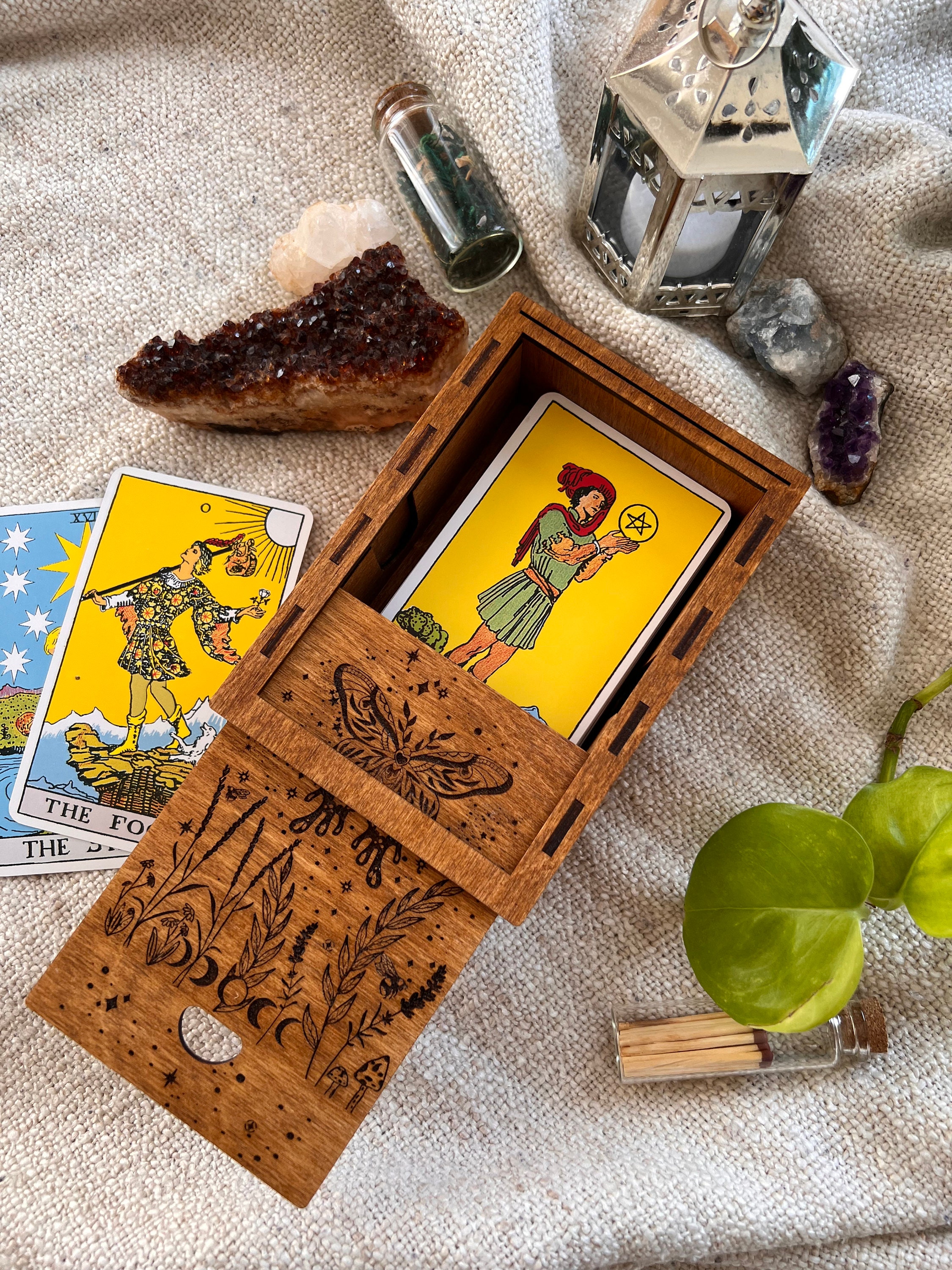 Wooden Tarot Box With Build in Card Stand, Wooden Tarot Box, Crystal ...