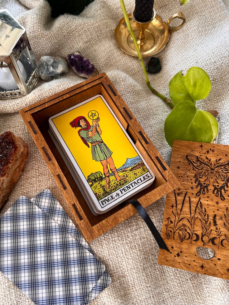 Wooden Tarot Box With Build in Card Stand, Wooden Tarot Box, Crystal ...