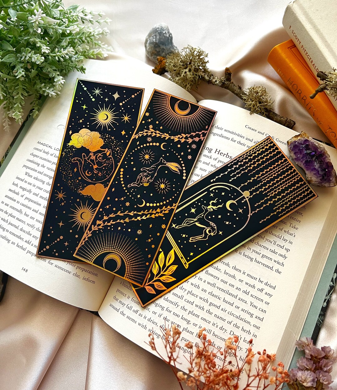 Bookmarks Set of 3 (450gsm), Bookmarks Gold Foil, Celestial Bookmarks ...