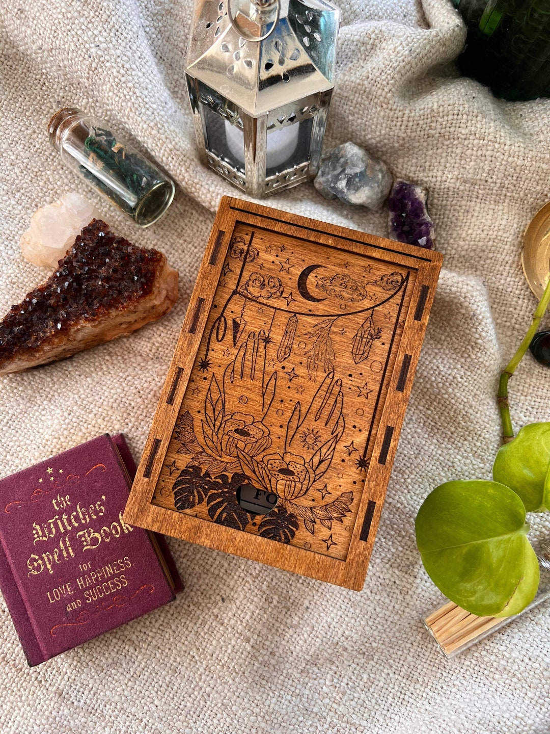 Wooden Tarot Box With Build in Card Stand, Wooden Tarot Box, Crystal ...