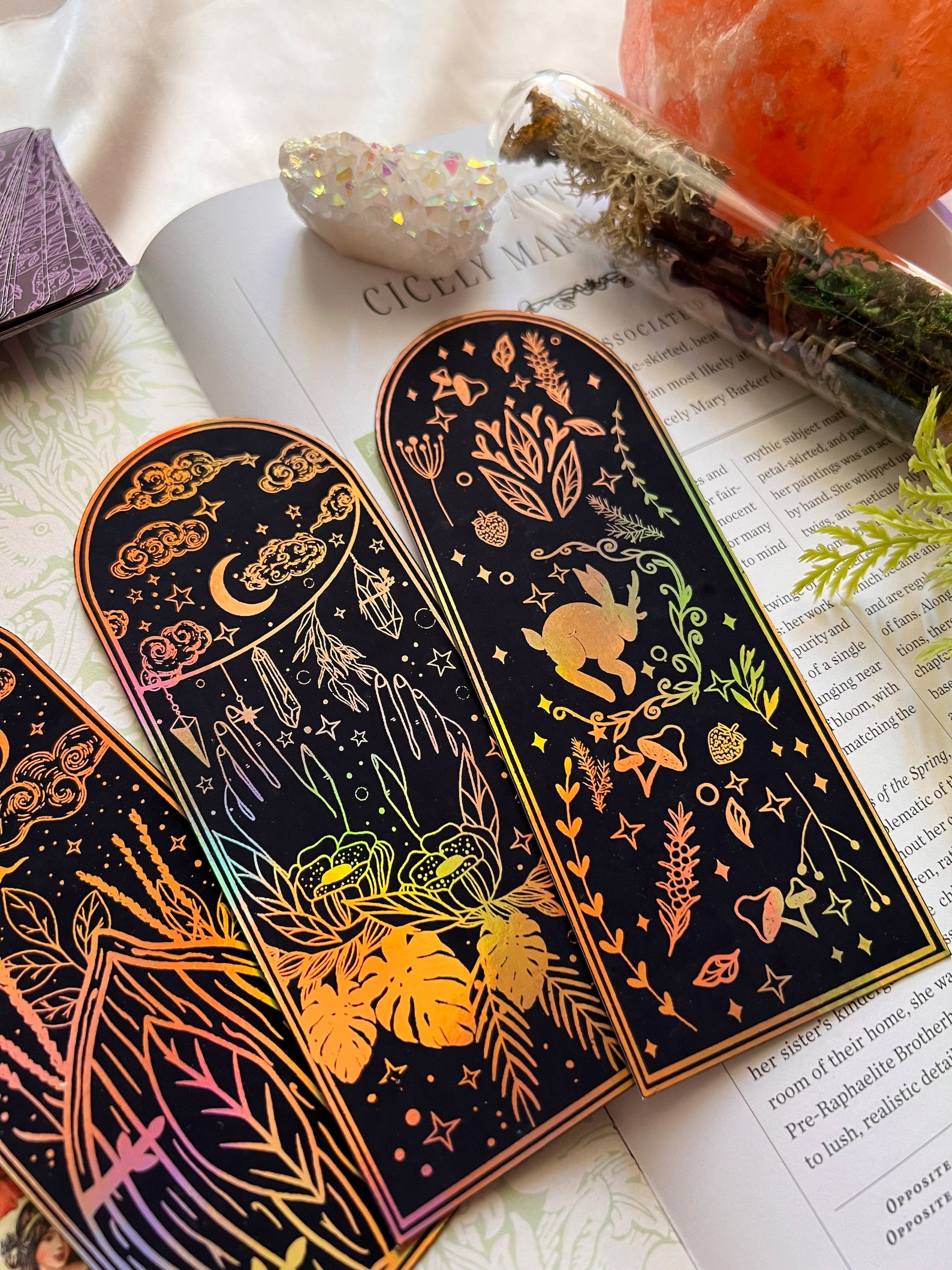 Set of 3 Holographic Bookmarks Cottage Core Inspired - Etsy