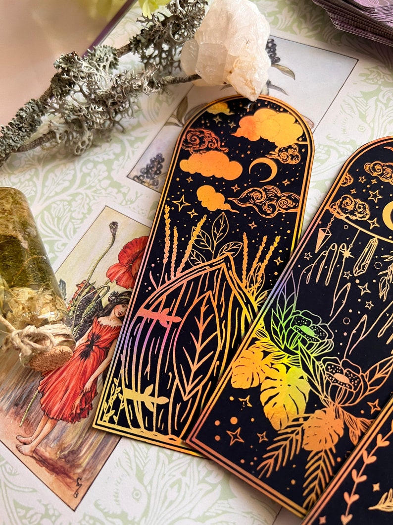 Set of 3 Holographic Bookmarks, Cottage Core Inspired Bookmarks, Witchy ...