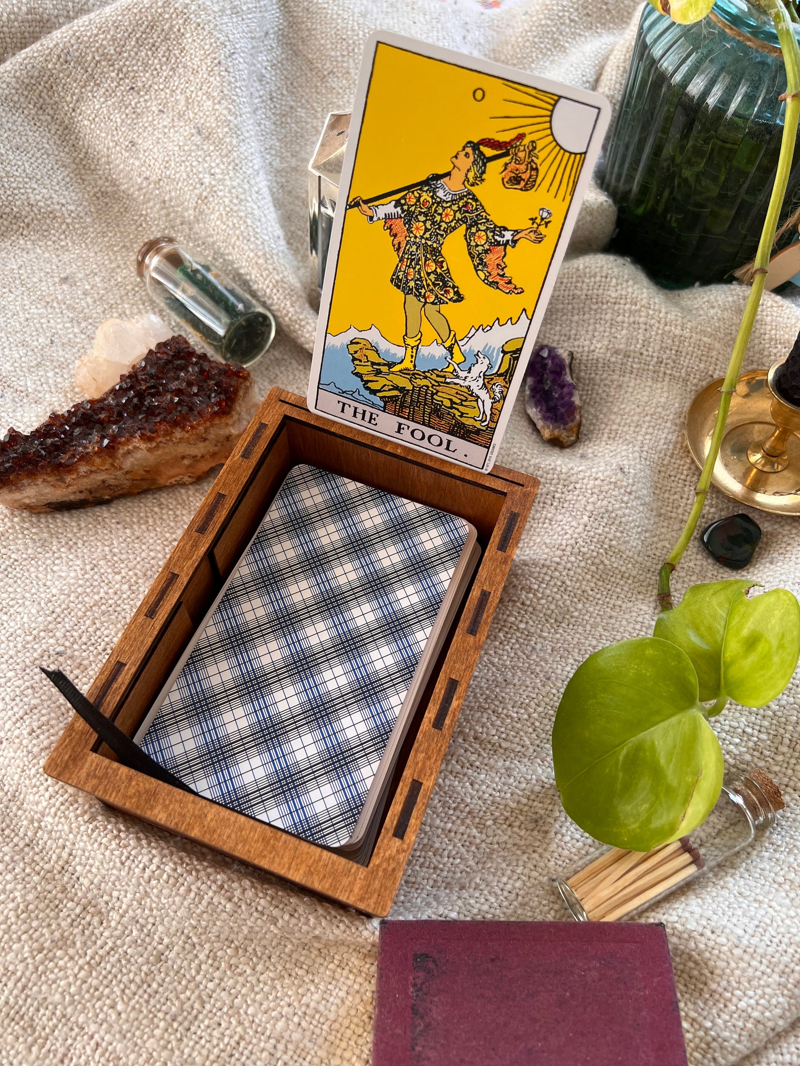 Wooden Tarot Box With Build in Card Stand, Wooden Tarot Box, Crystal ...