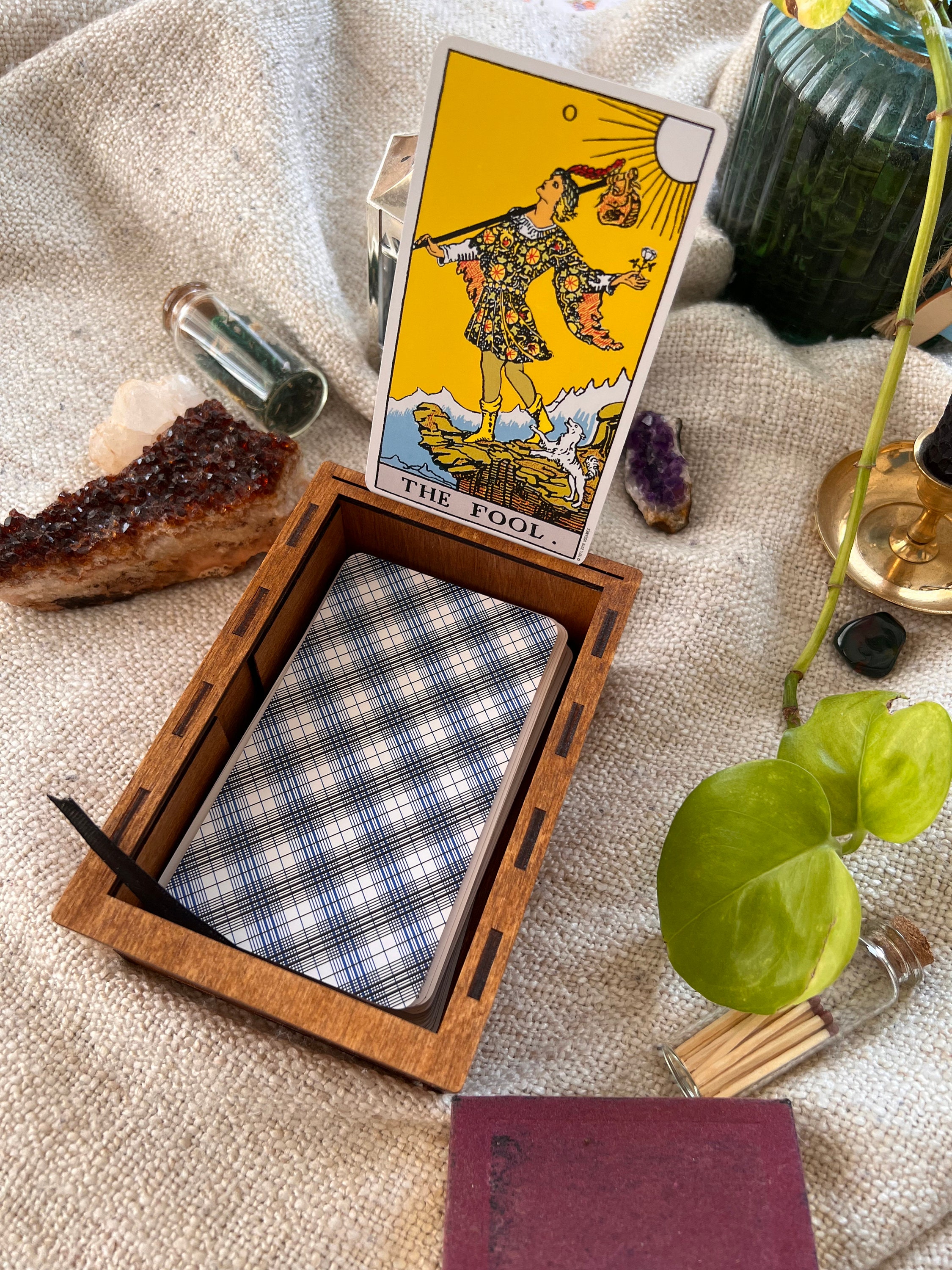 Wooden Tarot Box With Build in Card Stand, Wooden Tarot Box, Crystal ...