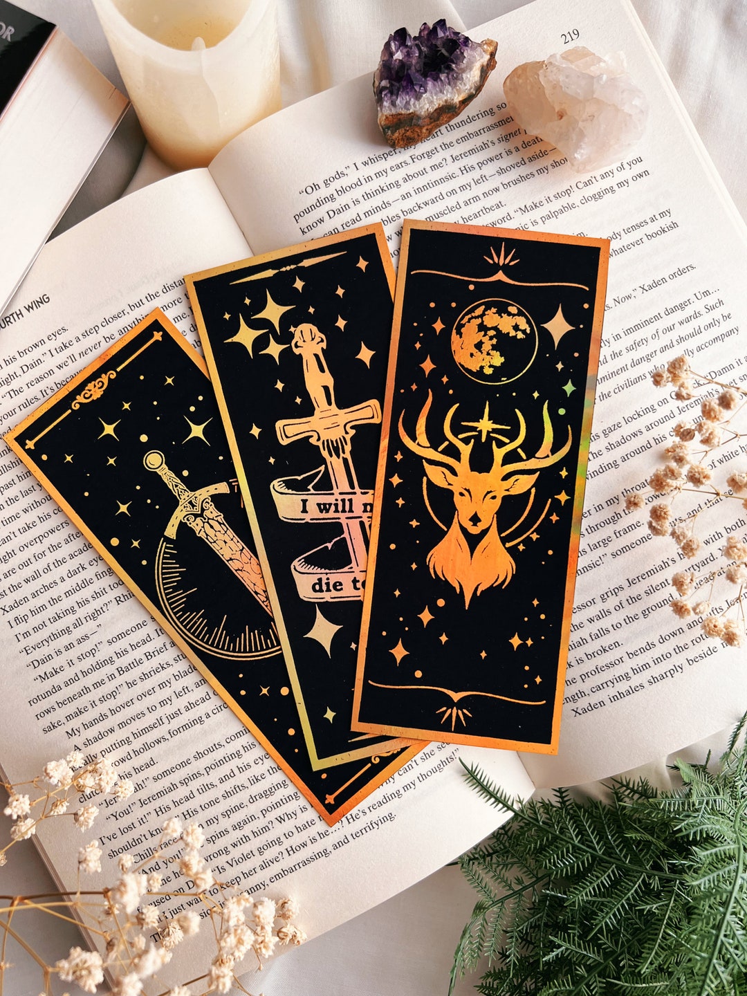 Set of 3 Holographic Bookmarks, Dragon Bookmarks, Fantasy Bookmarks ...
