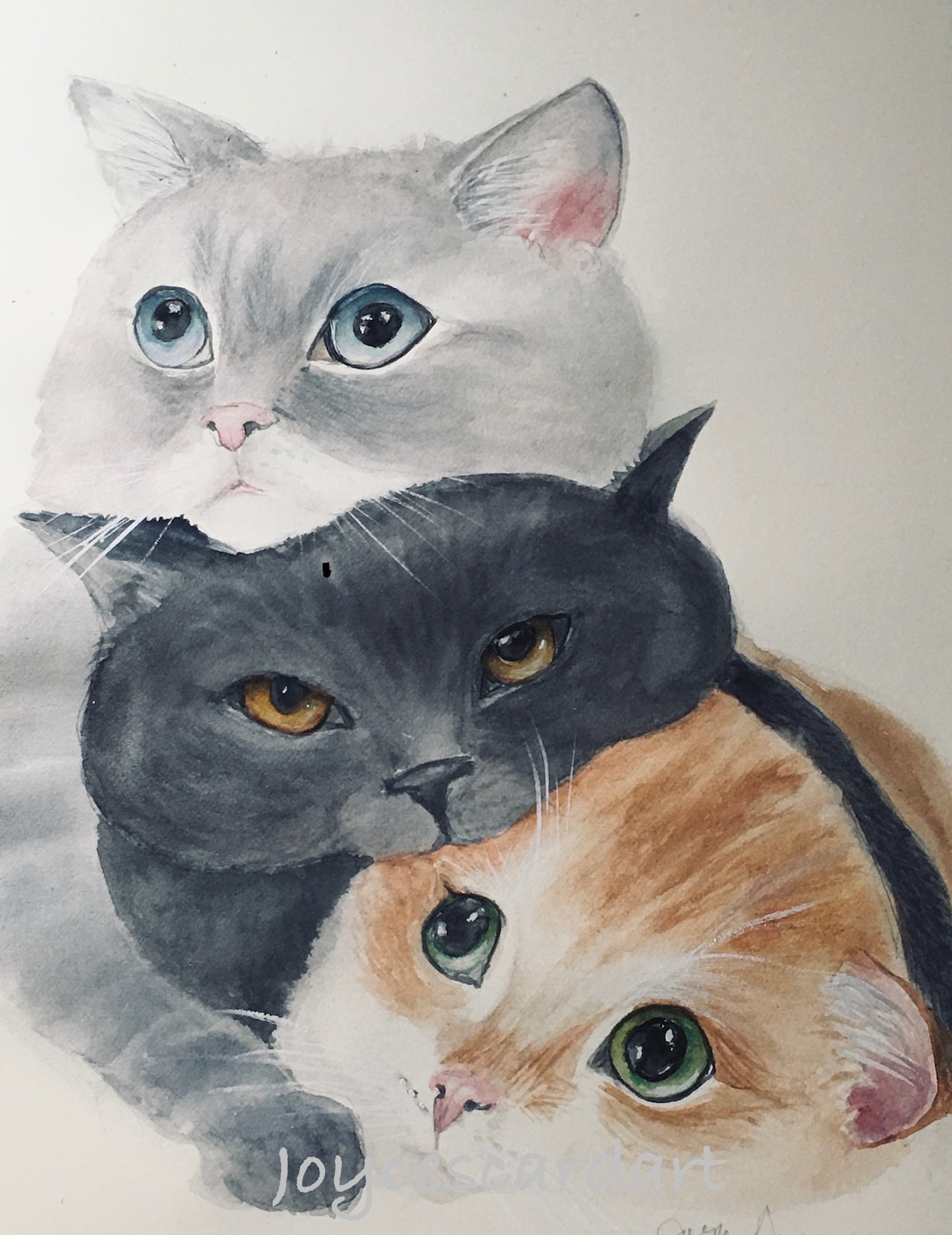 Set of 6 Cats. a Stack of Cats Original Watercolor Greeting Card or ...