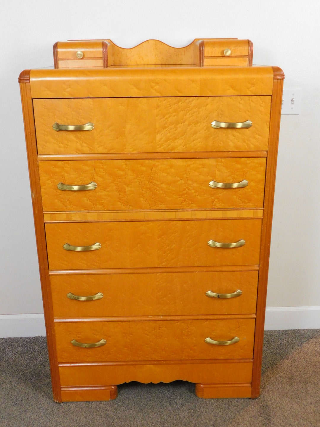Antique Art Deco Bird's Eye Curly Maple Waterfall Chifforobe Chest Tall ...