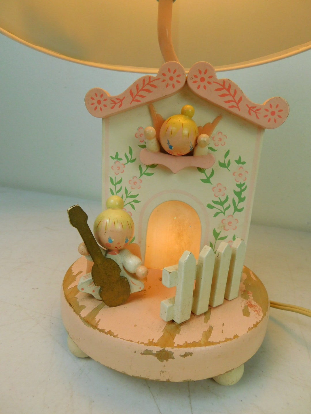 1960s Irmi Nursery Bedroom Winged Angels Nightlight Table Lamp Cello ...