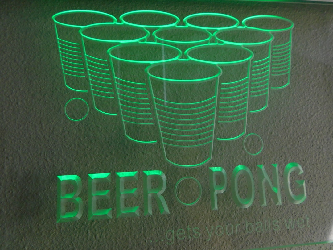 Fun Beer Pong Lighted Light up BAR Sign LED Green Get Your Balls Wet ...
