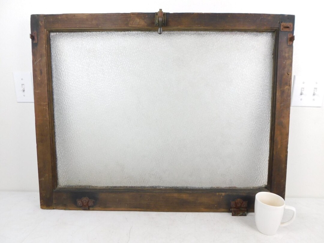 Antique Textured Glass Window Sash Wood Frame Original Hand Clasp ...