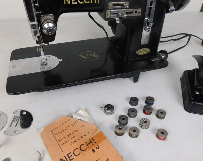 Antique NECCHI BU Zig-zag Sewing Machine W Manual Pedal Light Motor for ...