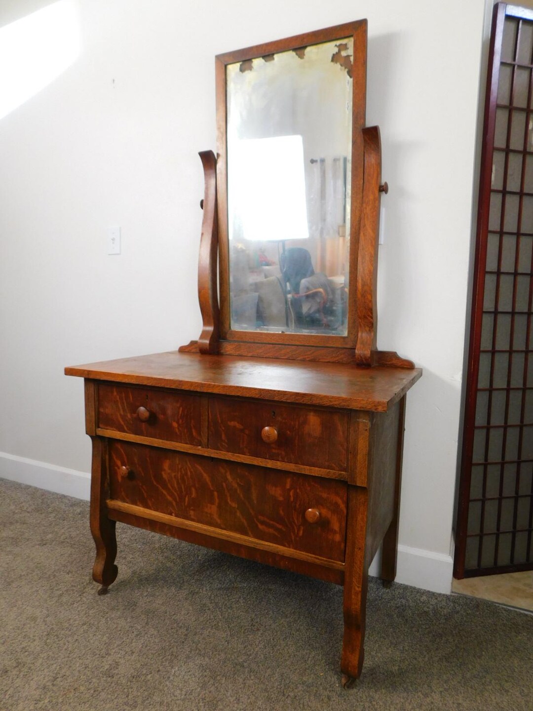 Antique Dresser W Mirror Dark Oak Princess Chest Drawers - Etsy