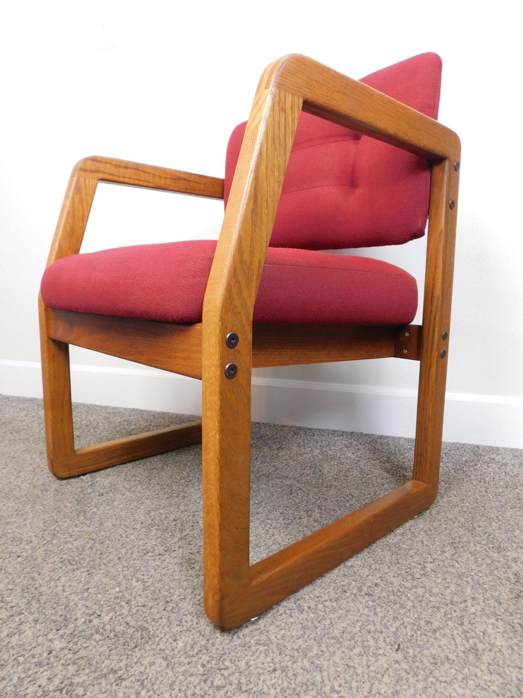 Retro Oak Arm Chair Desk Lounge Upholstered Office Industrial - Etsy